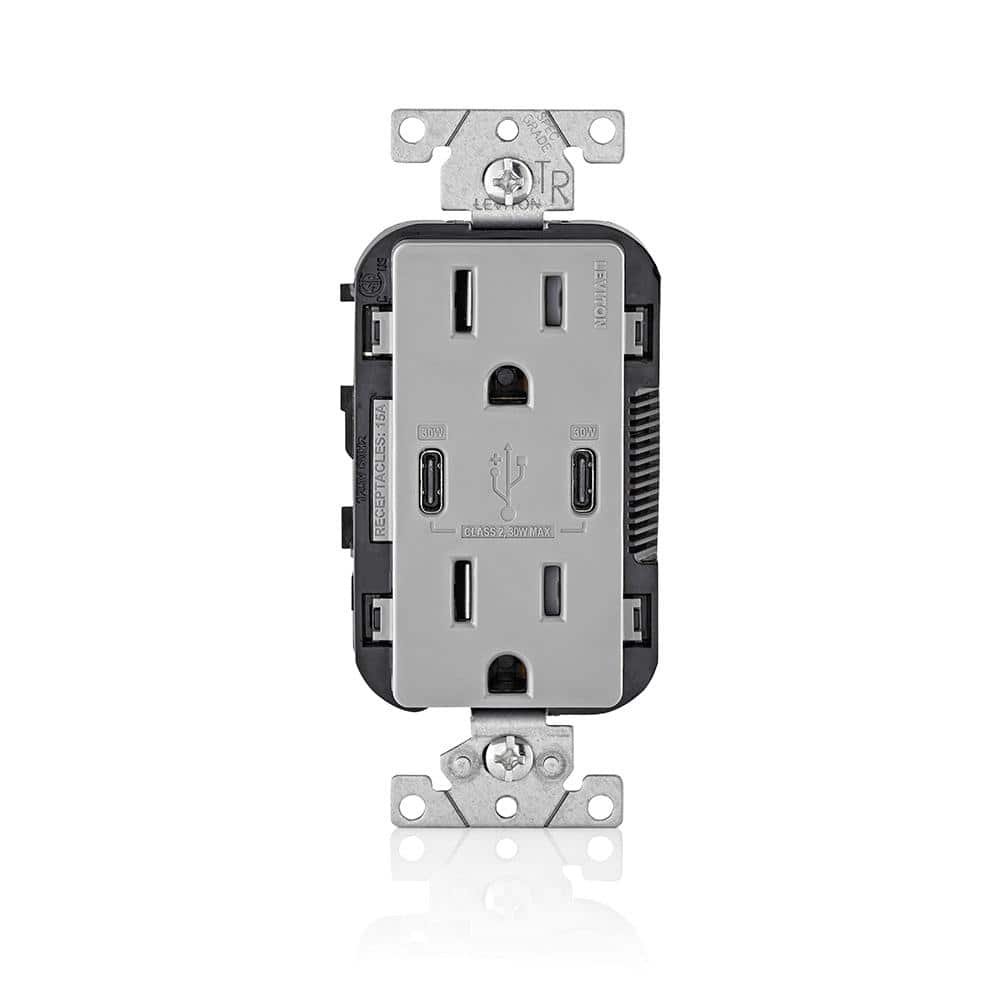 Leviton Decora 15 Amp Tamper Resistant Duplex Outlet with 30W USB-C ...