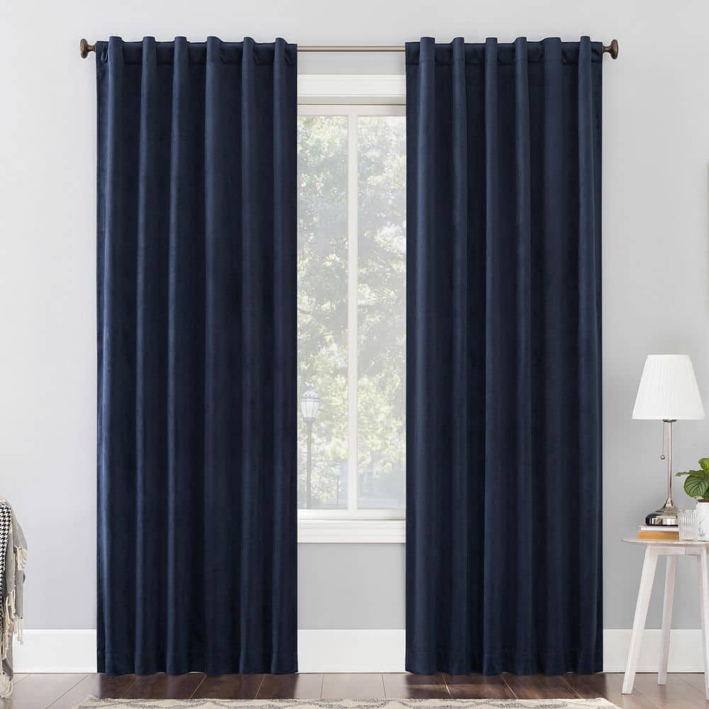 Sun Zero Amherst Navy Blue Polyester 50 in. W x 84 in. L Back Tab 100% ...