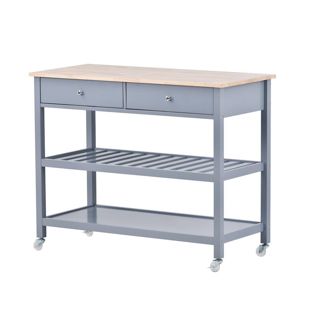 Tatahance Dusty Blue Open Kitchen Cart with Butcher Block Top and 2 ...