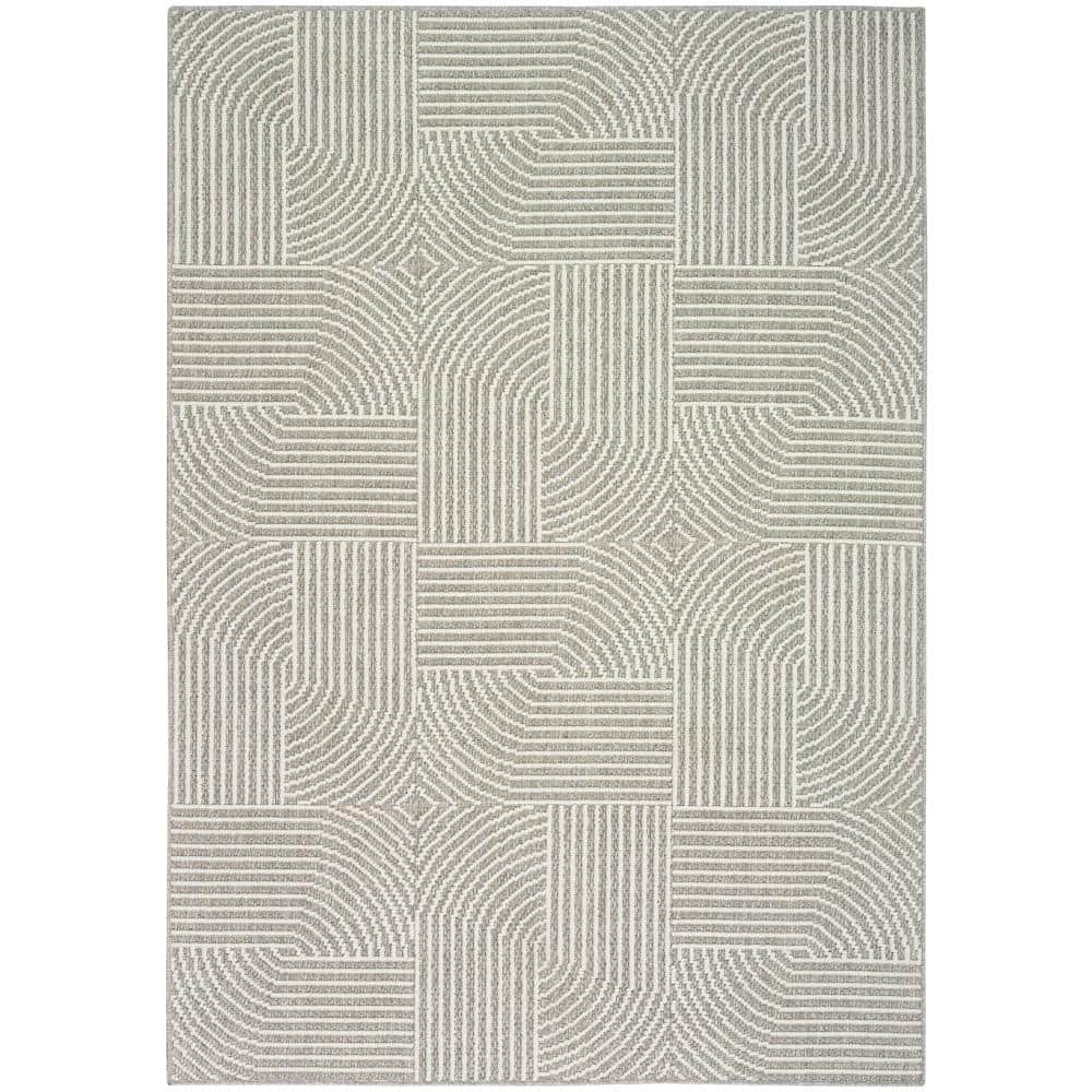 Nourison Textured Home Grey Ivory 5 ft. x 7 ft. Geometric Contemporary ...