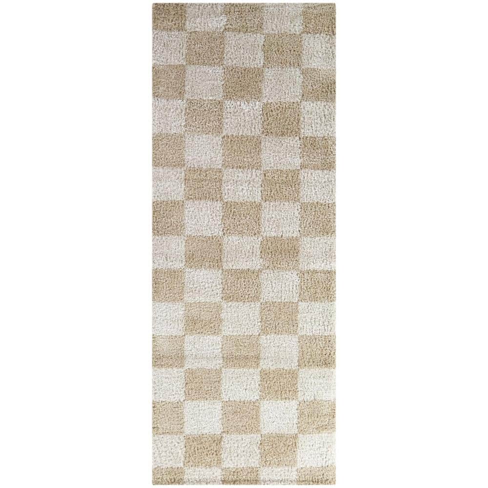 StyleWell Harley Cream 2 ft. 7 in. x 7 ft. Checkered Runner Area Rug ...