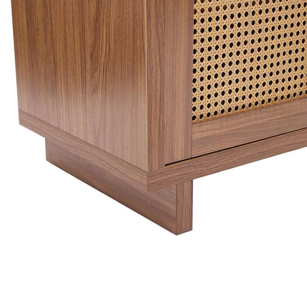 Uixe Walnut 31.7 in. H 2-Rattan Doors Accent Storage Cabinet with 3 ...