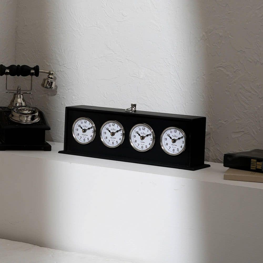 15.75 in. x 6.5 in. Modern Black Analog Desk Clock CKJY2801-B - The ...