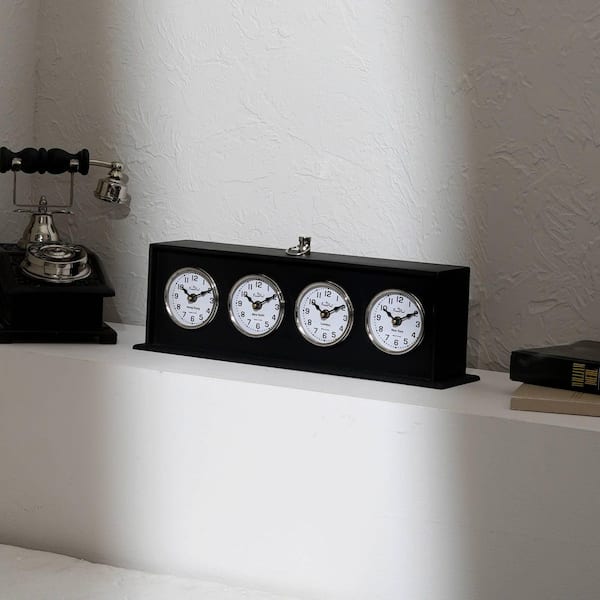 15.75 in. x 6.5 in. Modern Black Analog Desk Clock CKJY2801-B - The ...