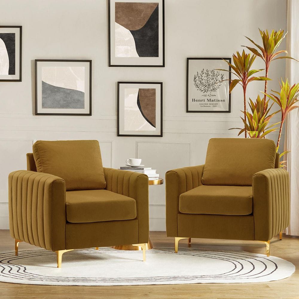 JAYDEN CREATION Ennomus Golden Velvet Cushion Back Club Chair Arm Chair ...