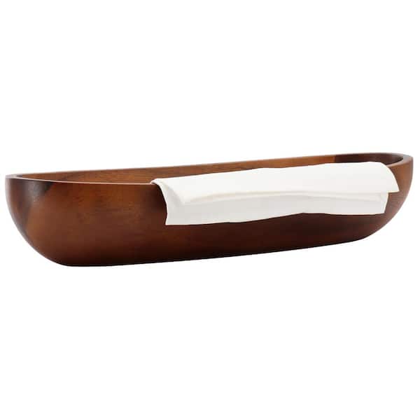 THE CELLAR 16.9 in. 0fl. oz. Oval Acacia Wood Bread Serving Bowl White ...
