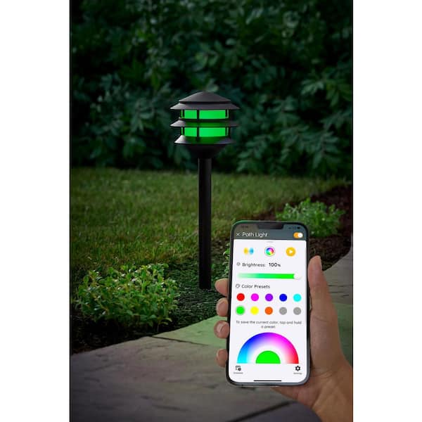 Hampton Bay Lauderdale 70 Lumen Low Voltage Matte Black Color Changing ...