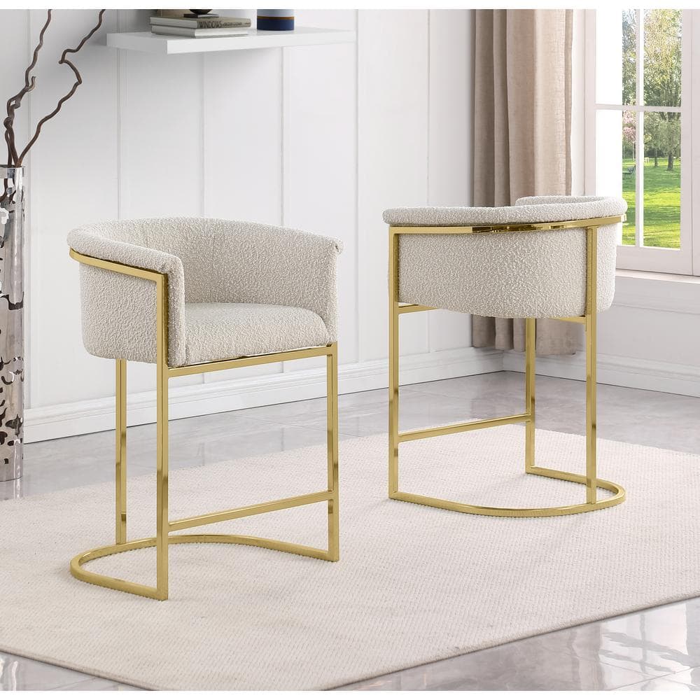 Best Quality Furniture Luke 30 in. Cream Low Back Metal Frame Gold ...