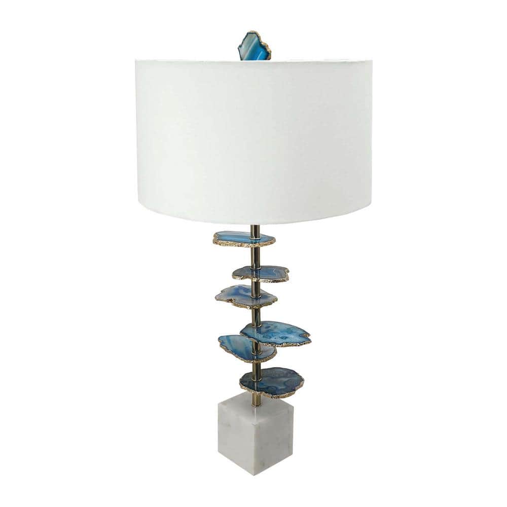 A & B Home 29.5 in. Blue/White Table Lamp with White Linen Shade 78622 ...