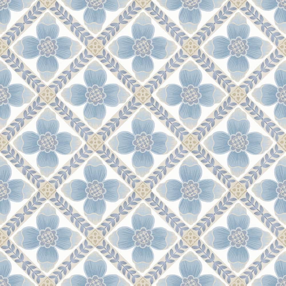 York Wallcoverings Mimi Blue Quilted Floral Peel and Stick Wallpaper ...