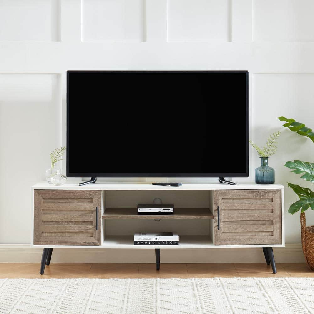 Edwin's Choice 59 in. White Walnut TV Stand For Tvs Up To 70 in. HSP ...