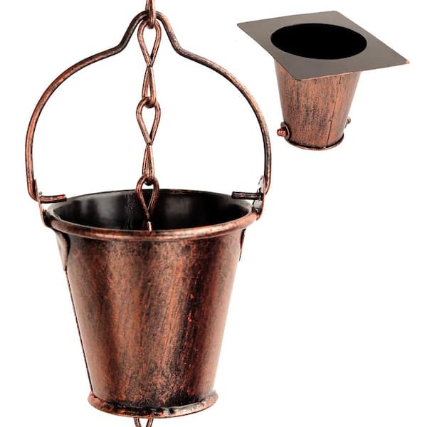 Phewnyzo Decorative 9 ft. Wrought Iron Rain Chain with Adapter Brown 16 ...