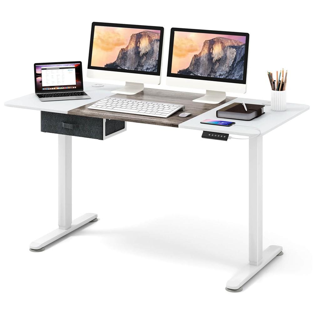 Costway 55 in. Rectangular White Electric Standing Desk Height ...