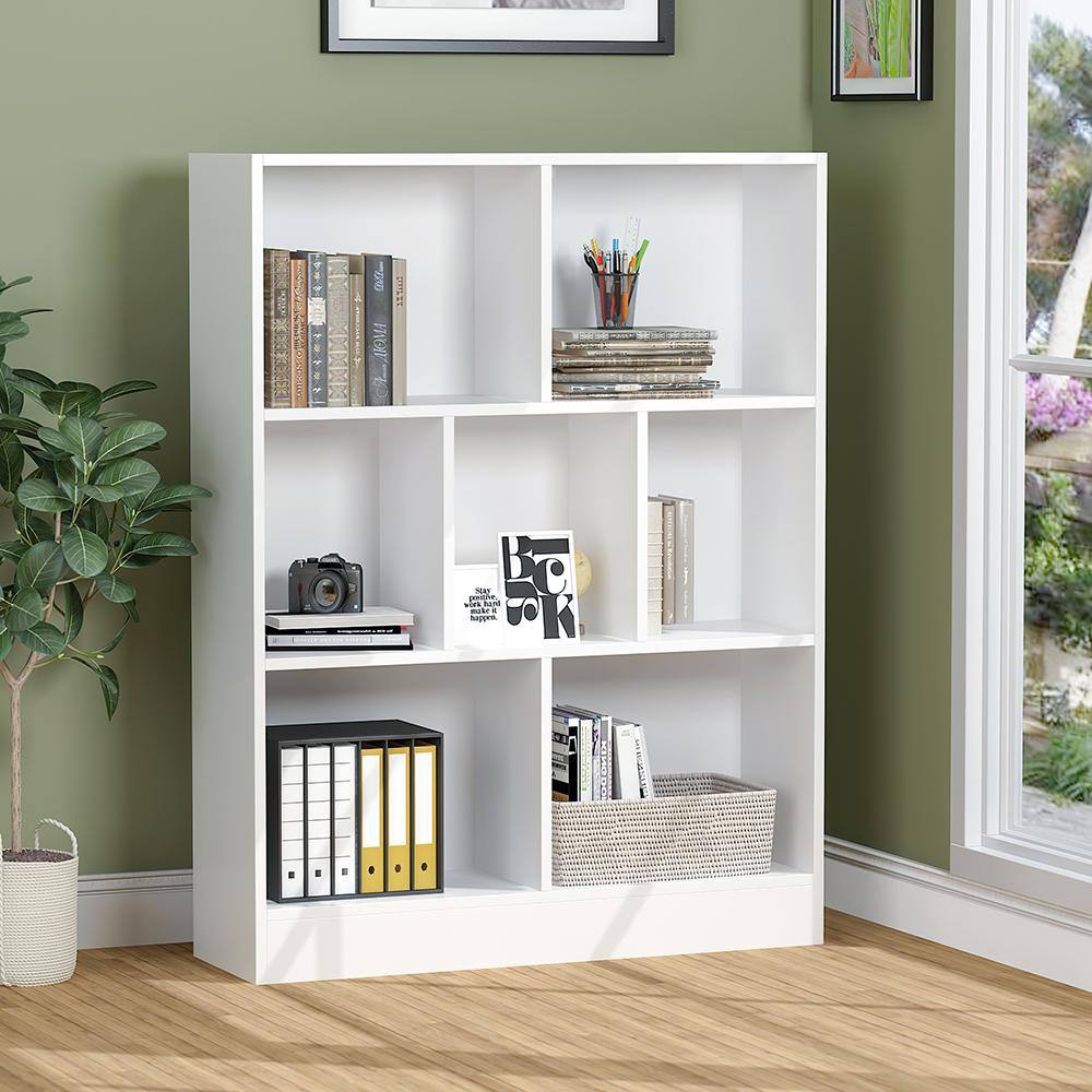 FUFU&GAGA 40.9 in. H White Wood 7-Shelf Freestanding Standard Bookcase ...