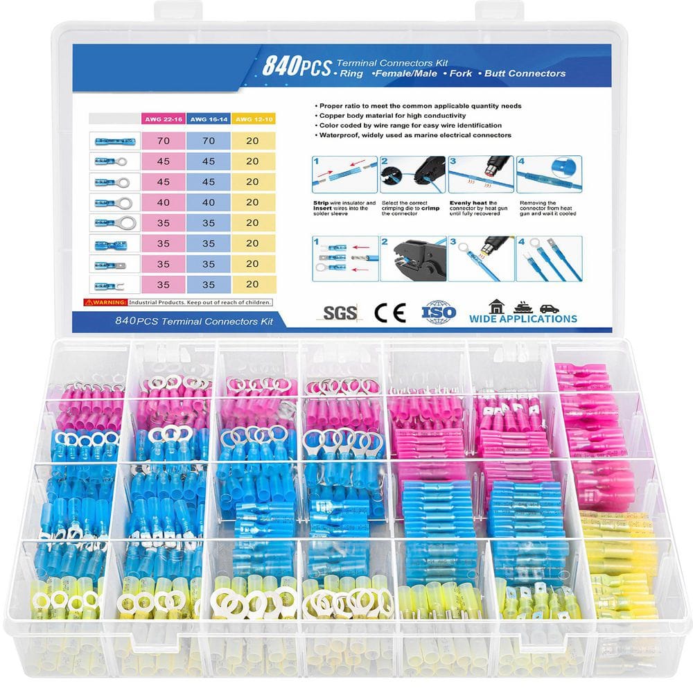 15-Amp 12-Volt Heat Shrink Grounding Plug Connector Kit with Ring Fork ...