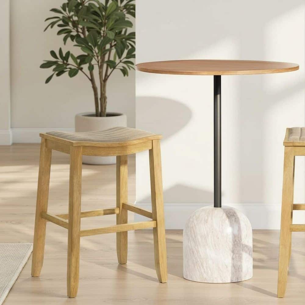 Armen Living Iyani 30.3 in. H Bar Height Twilight Taupe Backless Wood ...