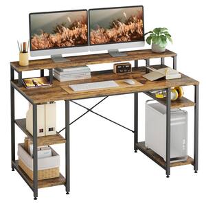 Bestier 60 in. L shaped Rustic Brown Wood Desk with Cabinet and Hooks ...