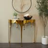 Litton Lane 37 in. x 32 in. Gold Half-Moon Glass Aluminum Drip Console ...