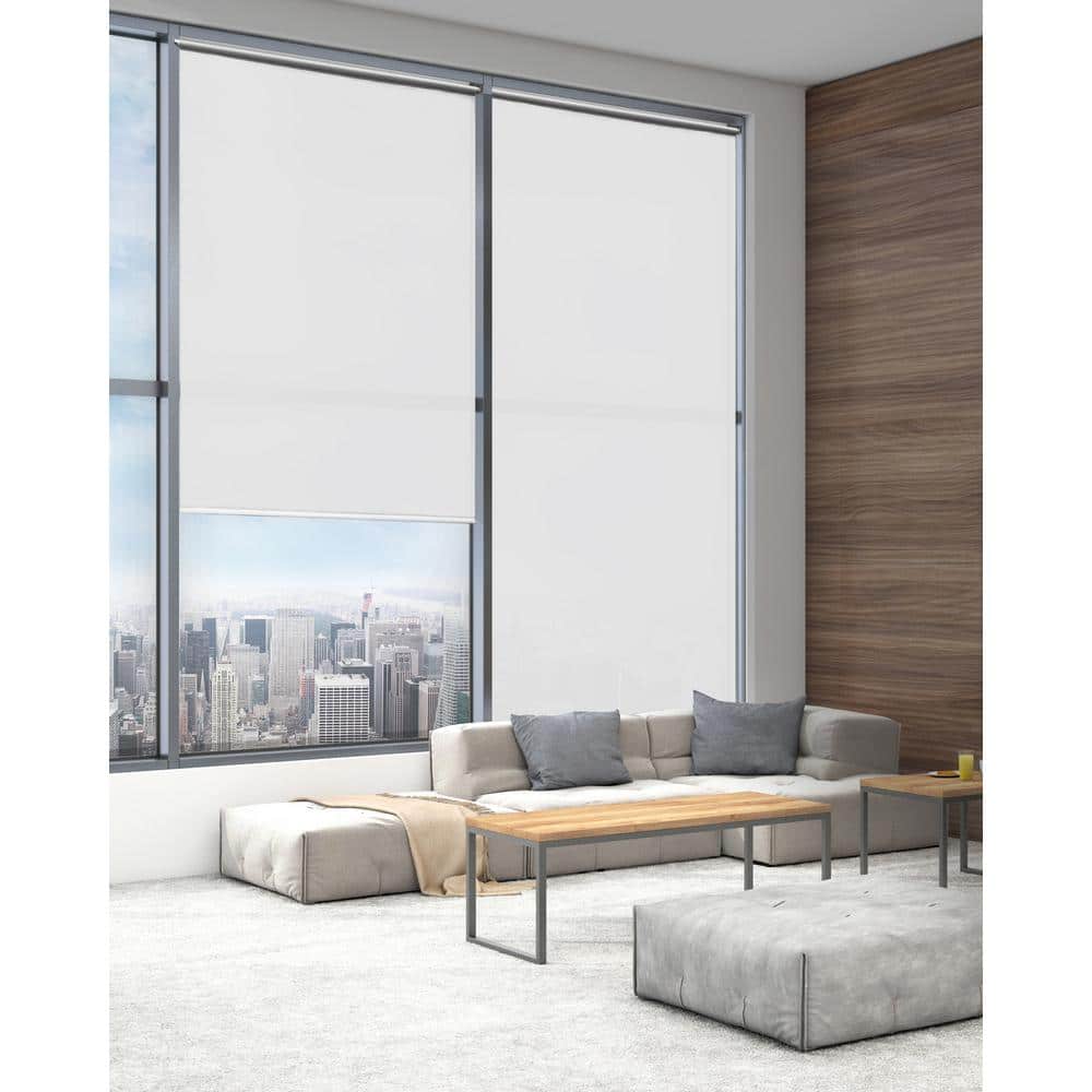 Lumi White Vinyl 55 in.W x 72 in.L Room Darkening Cordless Roller Shade ...