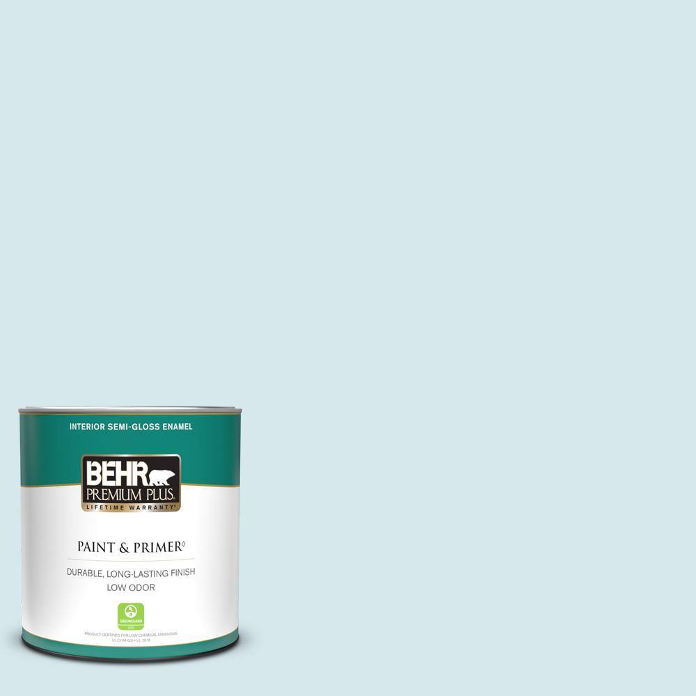 BEHR PREMIUM PLUS 1 qt. #S490-1 Permafrost Semi-Gloss Enamel Low Odor ...