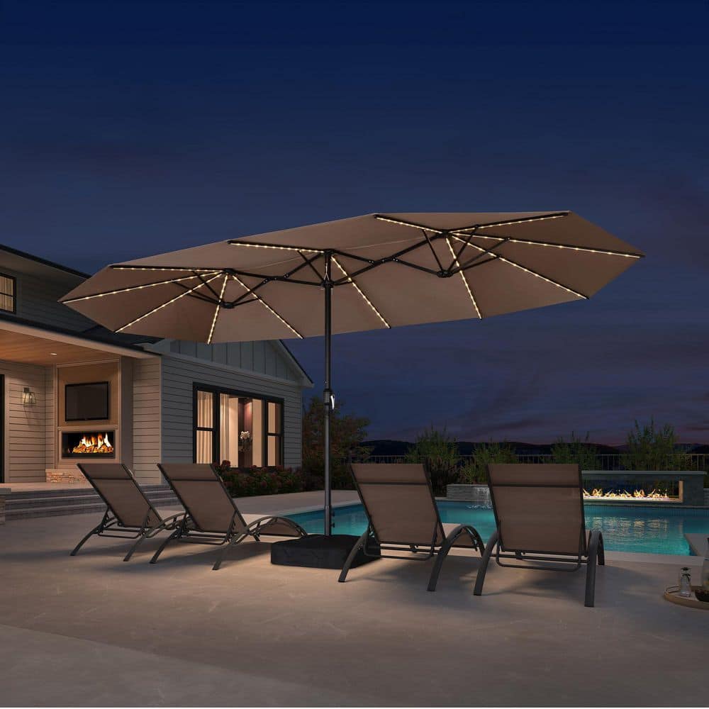 PURPLE LEAF 15 ft. Solar LED Lights Market Umbrella with Double Sided ...