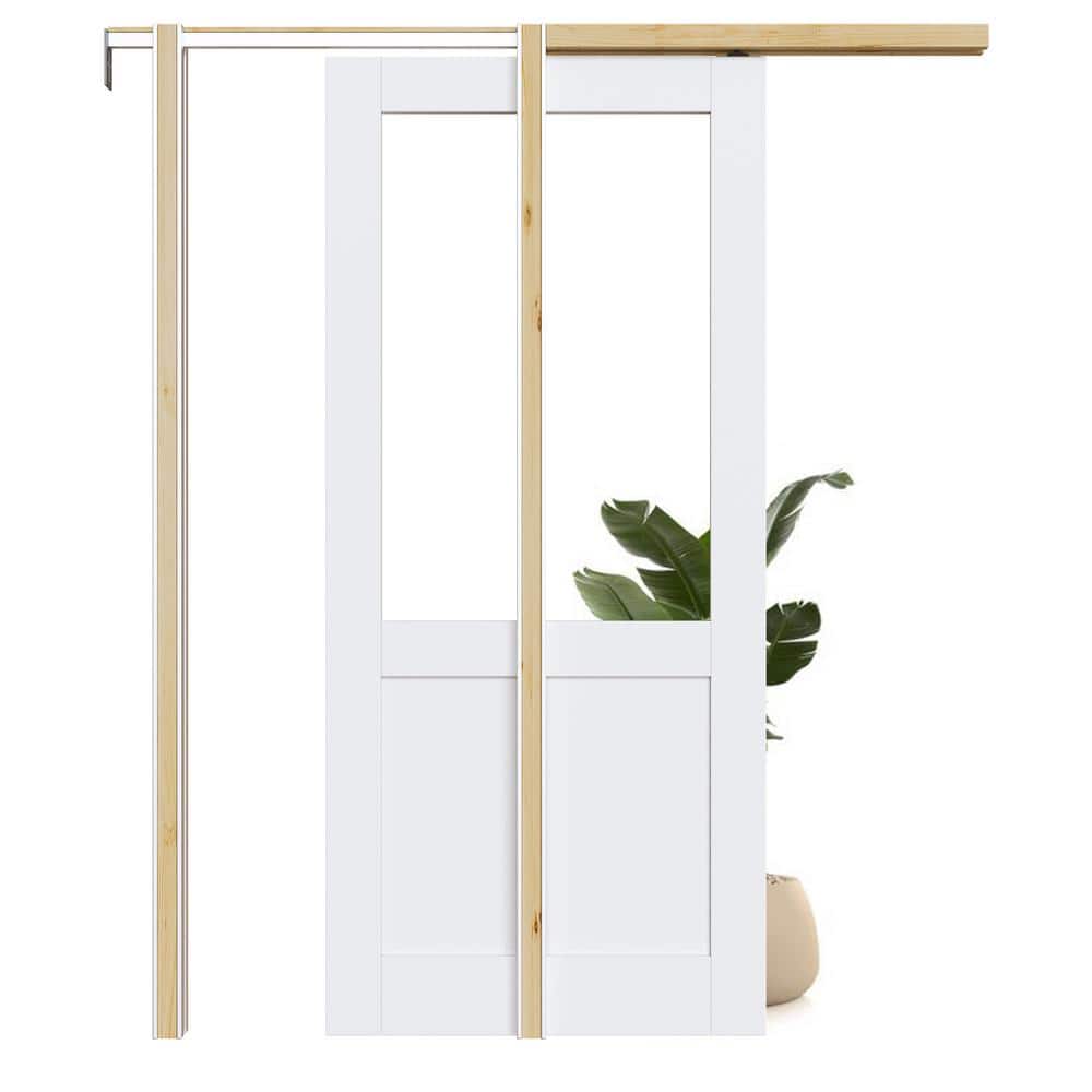 ARK DESIGN 36 in. x 80 in. 1/2-Lite Clear Glass Primed Solid Core Glass ...