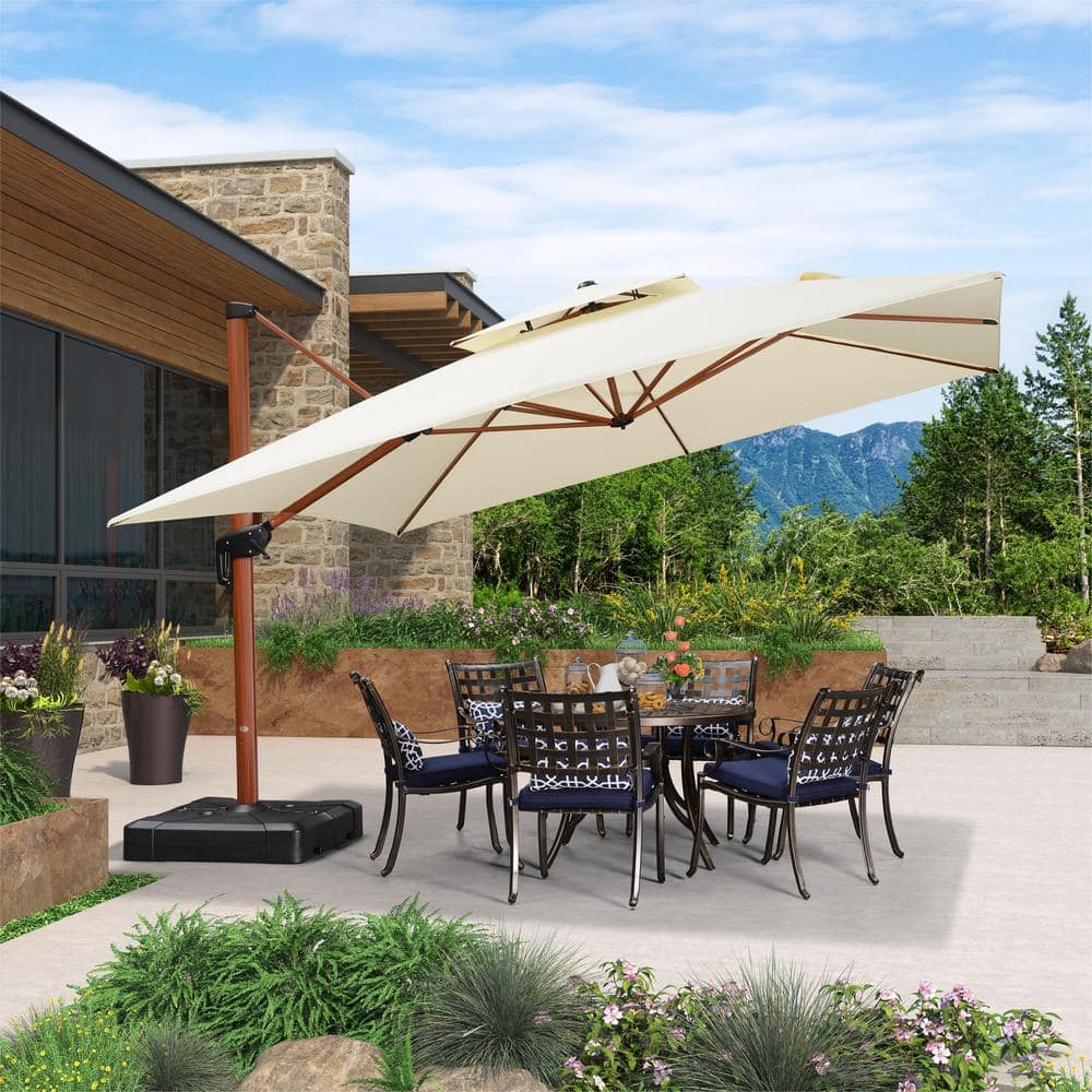 PURPLE LEAF 12 ft. Square High-Quality Wood Pattern Aluminum Cantilever ...