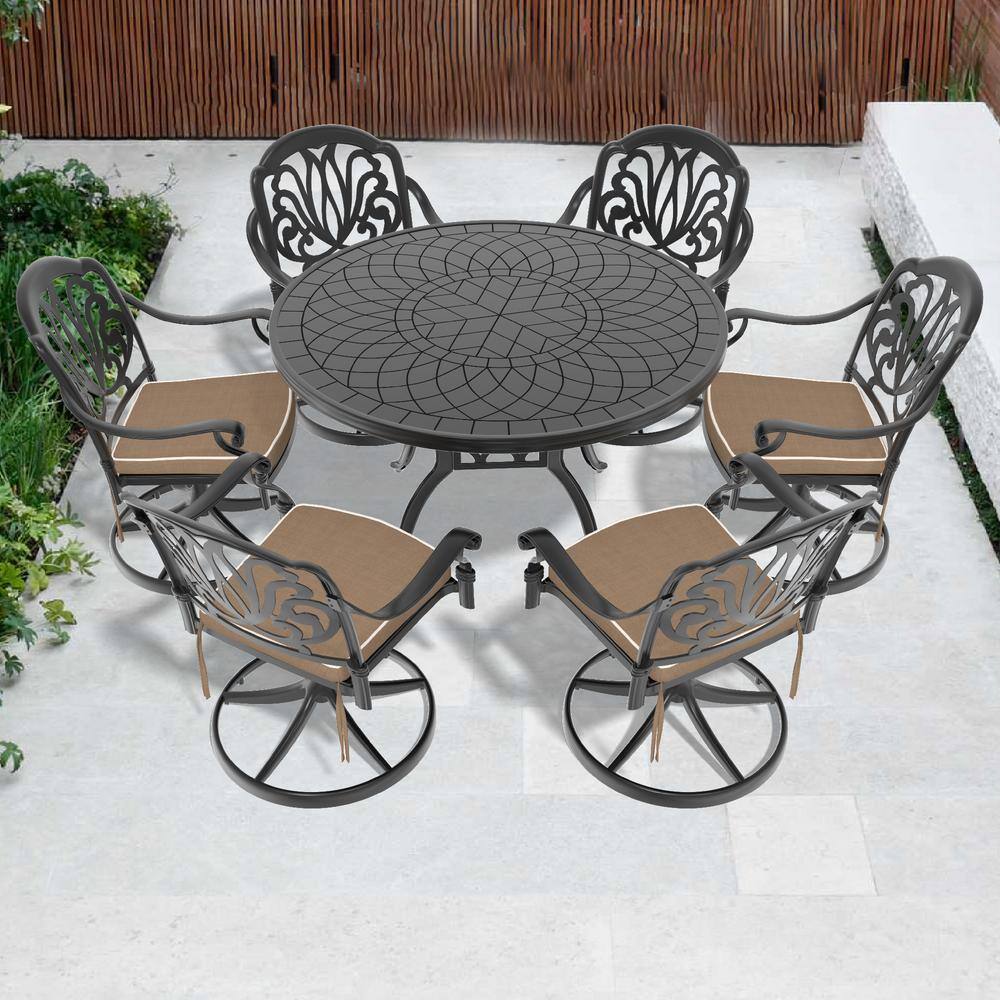 Willit Elizabeth 7-Piece Cast Aluminum Patio Outdoor Dining Set with ...
