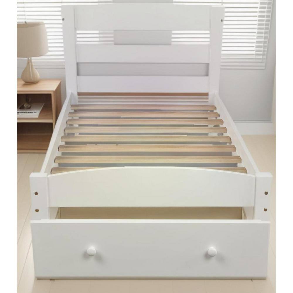 HomeRoots White Composite Frame Twin Panel Bed with Upholstered ...