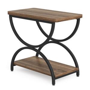 BYBLIGHT Kerlin 19.68 in. Brown Round Wood End Table with 2 Tiers Storage Shelves BB-NY202-ZMZ ...