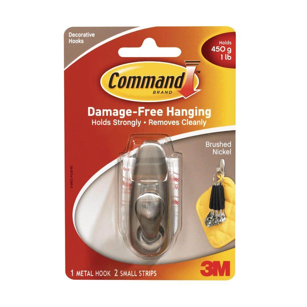 Command 1 lb. 2 in. Brushed Nickel Small Rounded Metal Hook FC11-BN-ES ...
