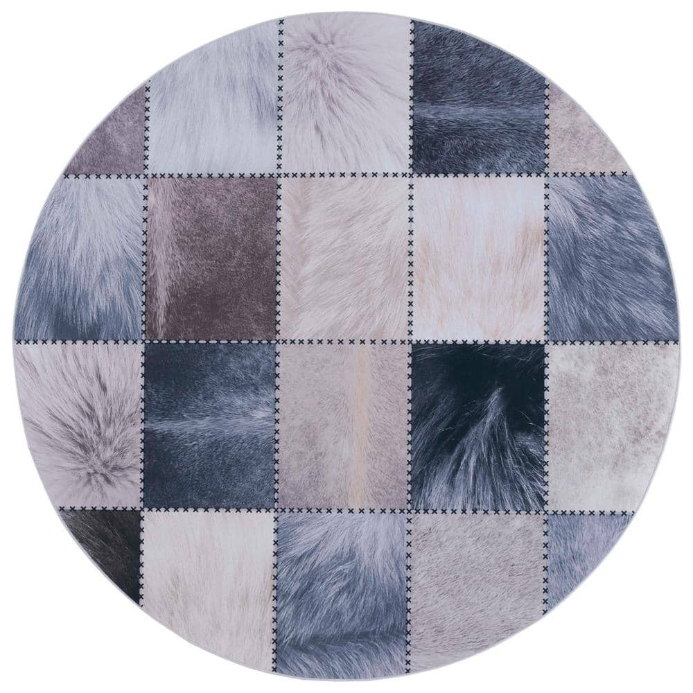 SAFAVIEH Faux Hide Beige/Gray 6 ft. x 6 ft. Machine Washable Plaid ...