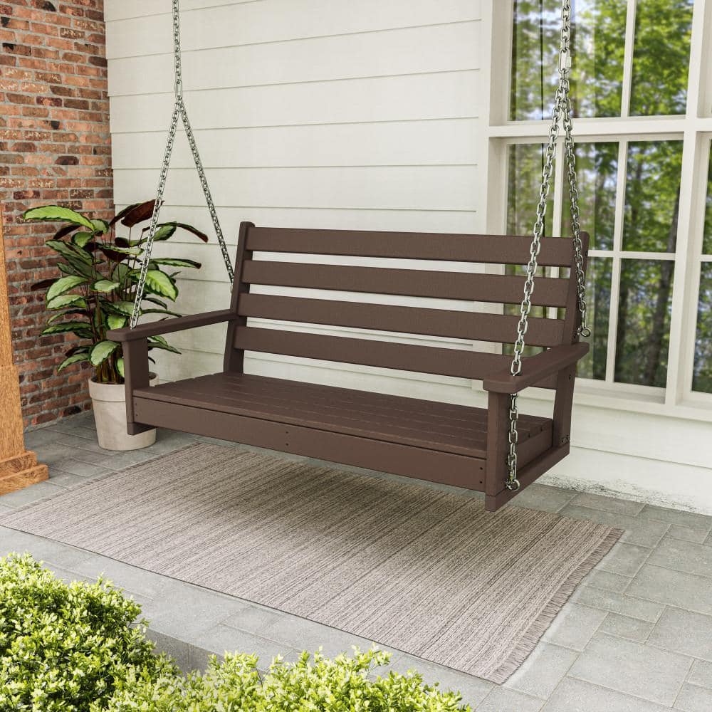 POLYWOOD Grant Park 48 in. 2-Person Mahogany HDPE Plastic Swing ...