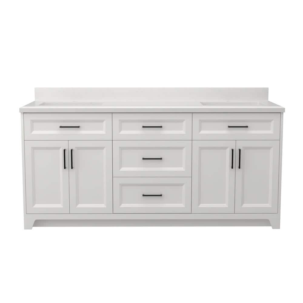 72 in. W x 22 in. D x 39 in. H Freestanding Bath Vanity in White with ...