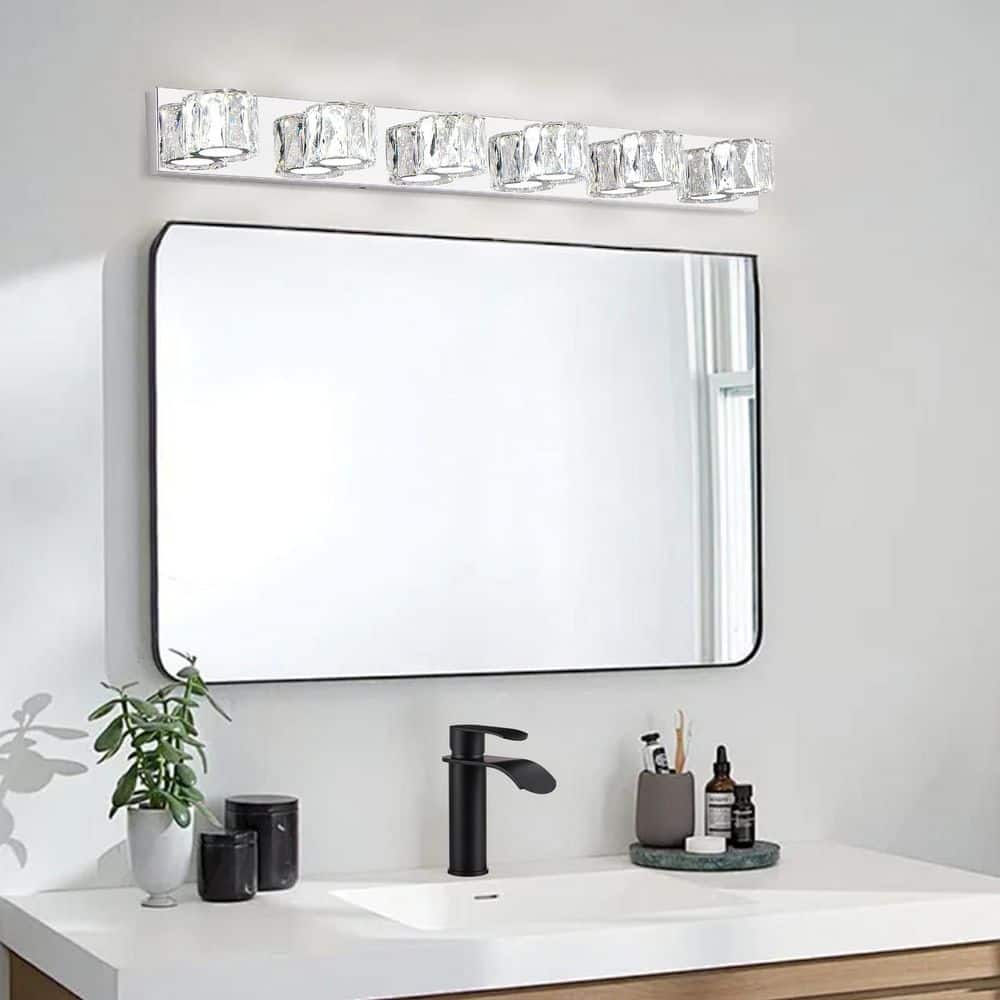 VEVETTA Modern Crystal 34.6 in. 6-Light Vanity in Chrome Vanity Light ...