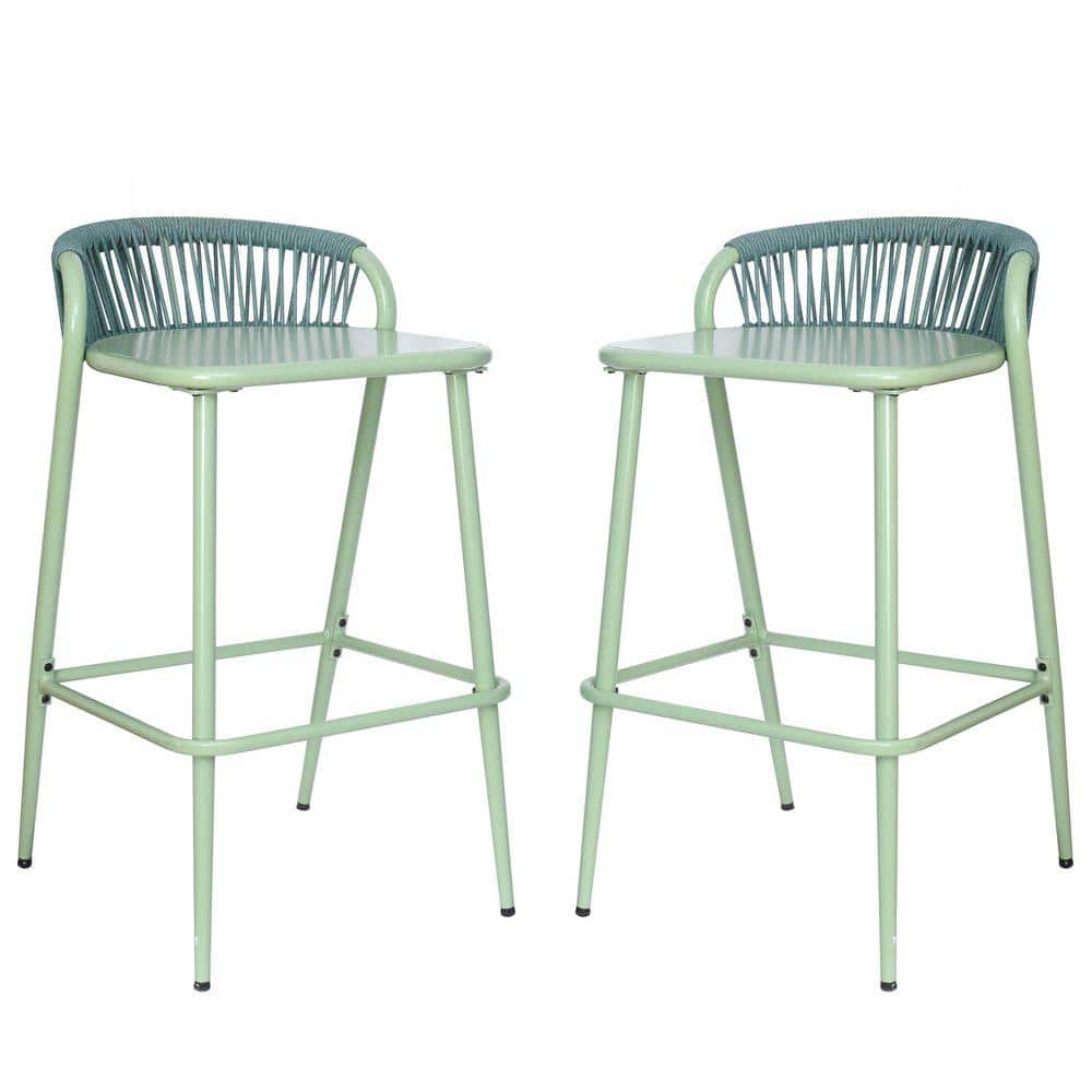 Outdoor 29 in. Aluminum Bar Stools with Rope-Woven Scallop Backrest ...