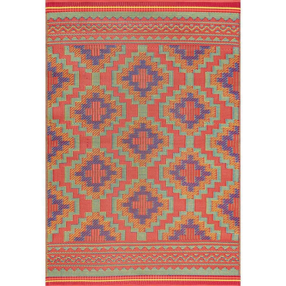 Tayse Rugs Sunset Multi-Color 6 ft. x 9 ft. Geometric Indoor/Outdoor ...