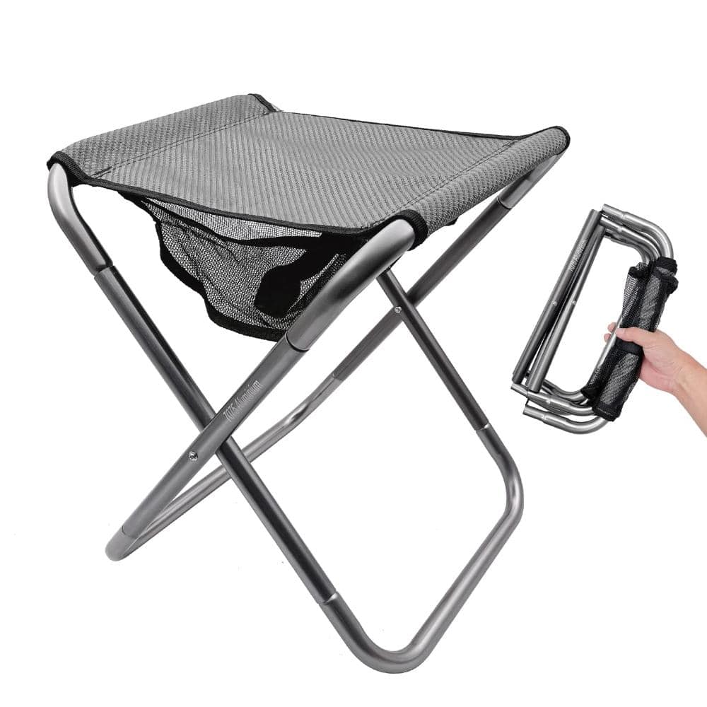 15.7 in. Portable Folding Camping Stool with Storage Pocket, Gray, 1 ...