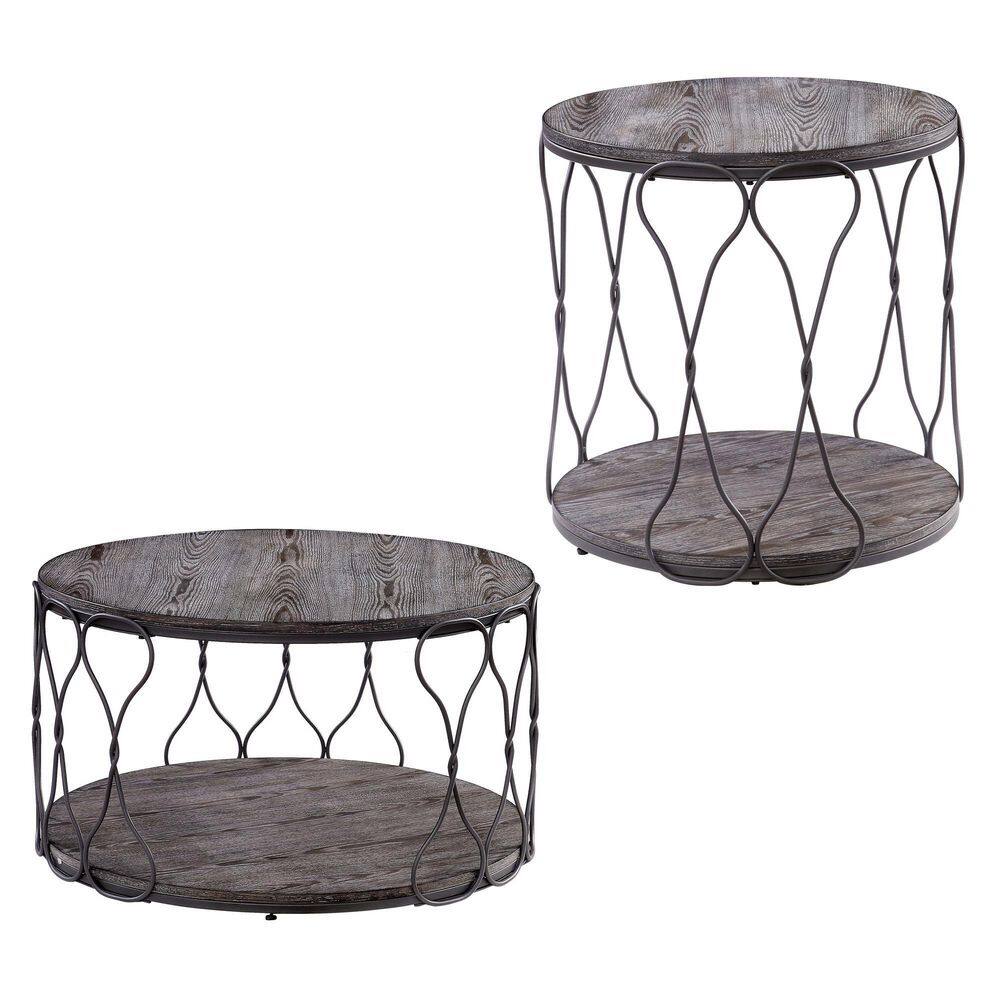 Furniture of America Octavia 34 in. Gray and Black Round Wood Coffee ...