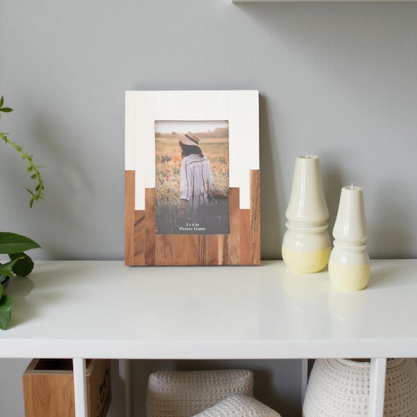 Liv & Skye 4 in. x 6 in. Brown/White Resin Wood Two tone Picture Frame ...