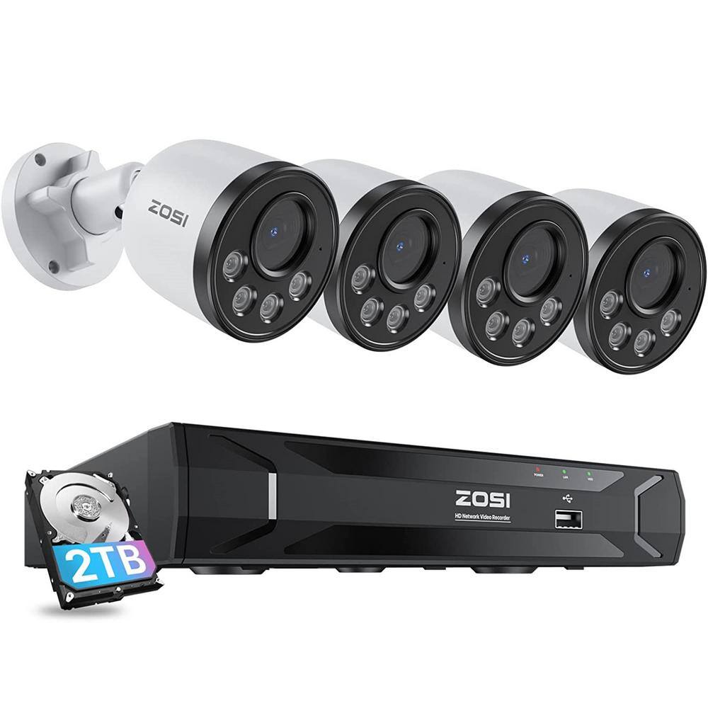 ZOSI 8-Channel 5MP POE 2TB NVR Surveillance System with 4-Wired 4MP 25 ...