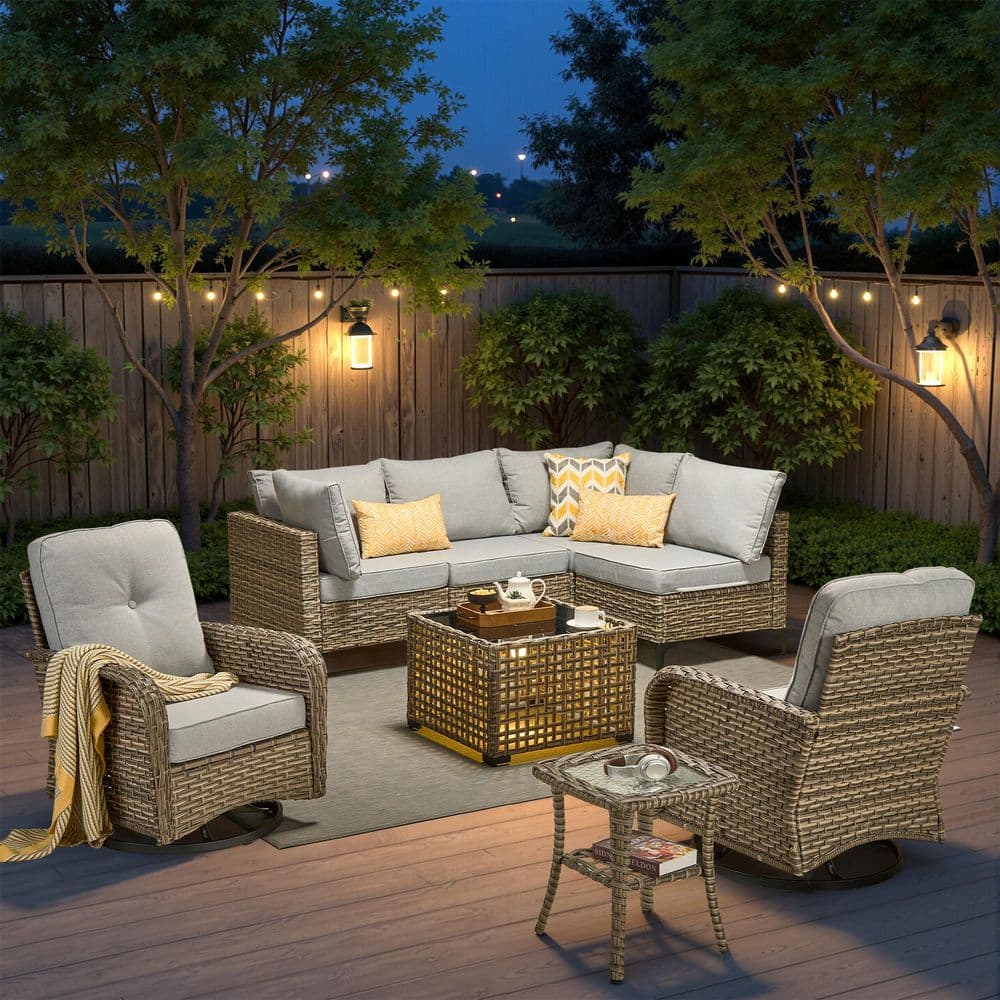 XIZZI Chroma 8 Pieces Pieces Wicker Outdoor Patio and Swivel Rocking ...
