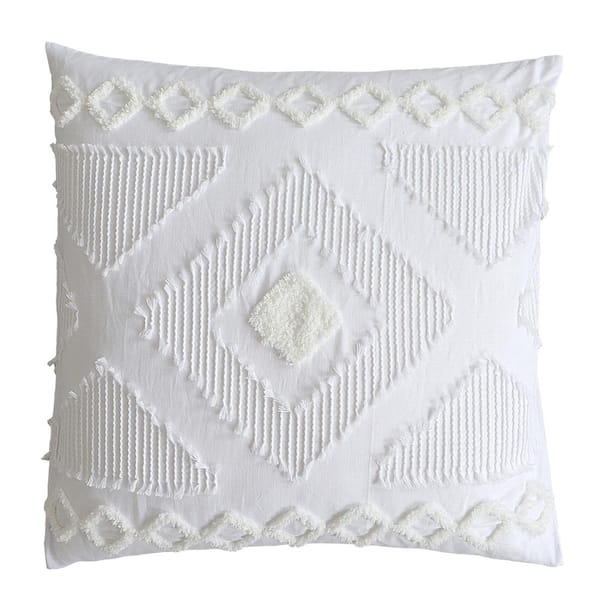 LEVTEX HOME Harleson White, Cream Geometric Tufted Frayed Linen Front ...