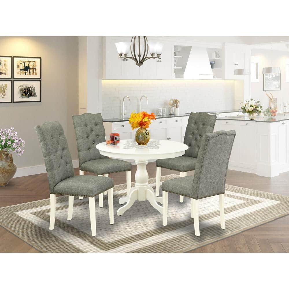 East West Furniture 5-Piece Linen White Finish Solid Wood Top Dining ...