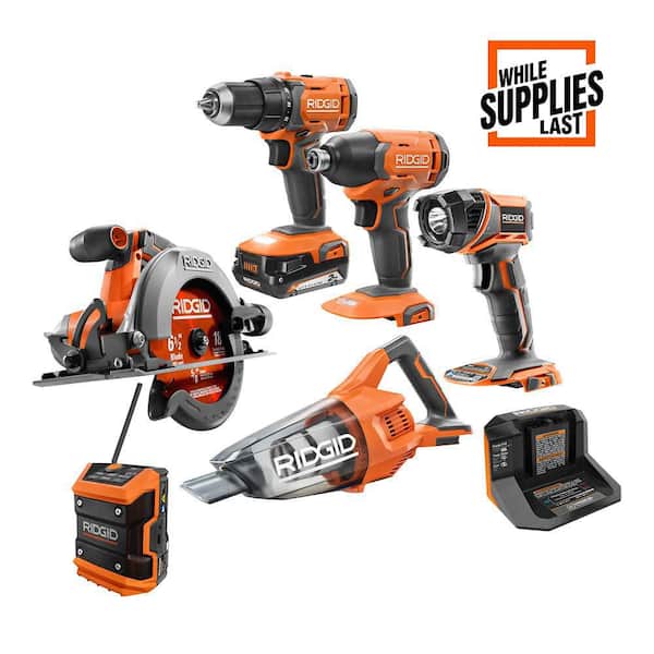 RIDGID 18V Cordless 10-Tool Combo Kit with (1)2 Ah Battery, (1)4 Ah ...