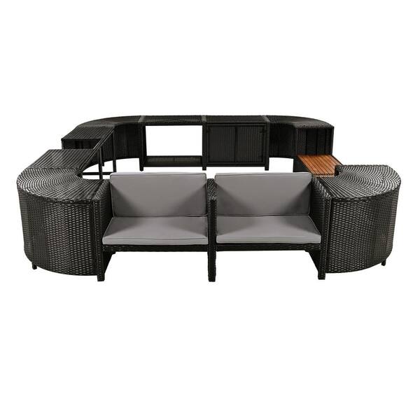 Angel Sar Wicker Spa Quadrilateral Outdoor Sectional Set with Mini Sofa ...