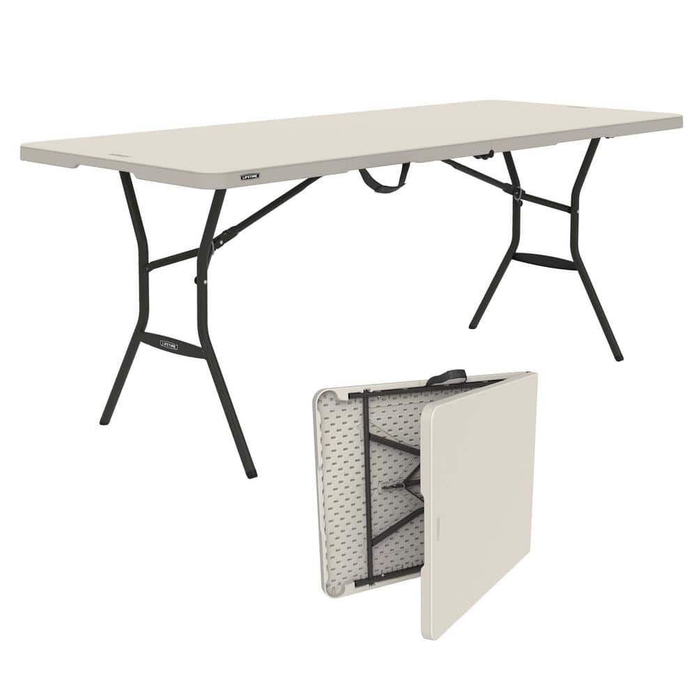 Lifetime 72 in. L Rectangle Almond Resin Top Fold-in-Half Table with ...