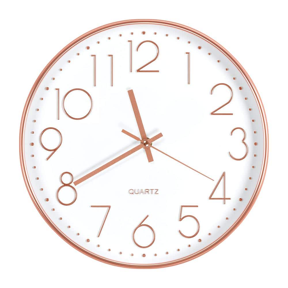 Oumilen 12 in. Silent Modern Rosegold Decorative Plastic Wall Clock HD ...