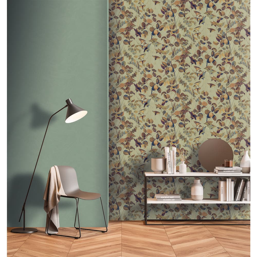 Walls Republic Leek Green Nature Leaves Print Non Woven Non-Pasted Textured Wallpaper 57 sq. ft ...