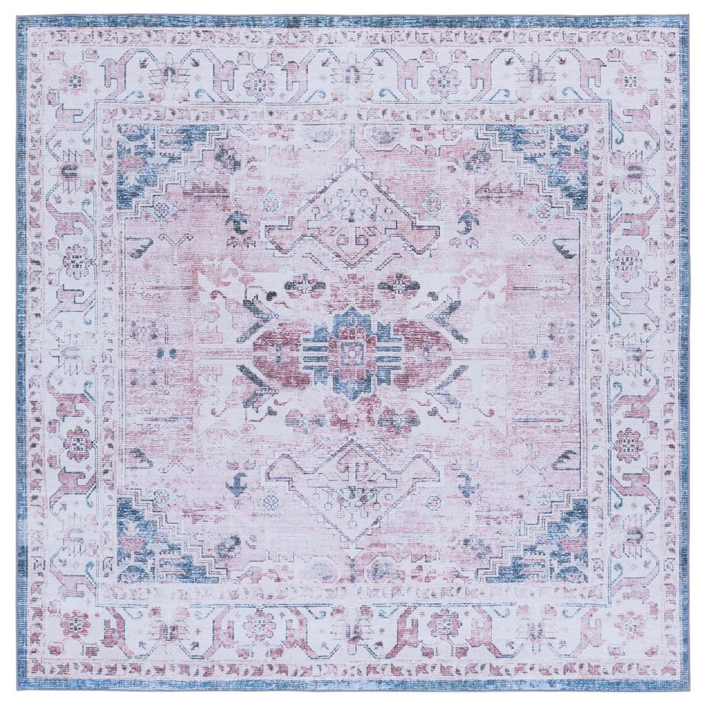 SAFAVIEH Tucson Light Pink/Blue 6 ft. x 6 ft. Machine Washable Aztec ...